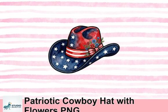 Patriotic Cowboy Hat with Flowers PNG Graphic by StudioDigitalStore ...