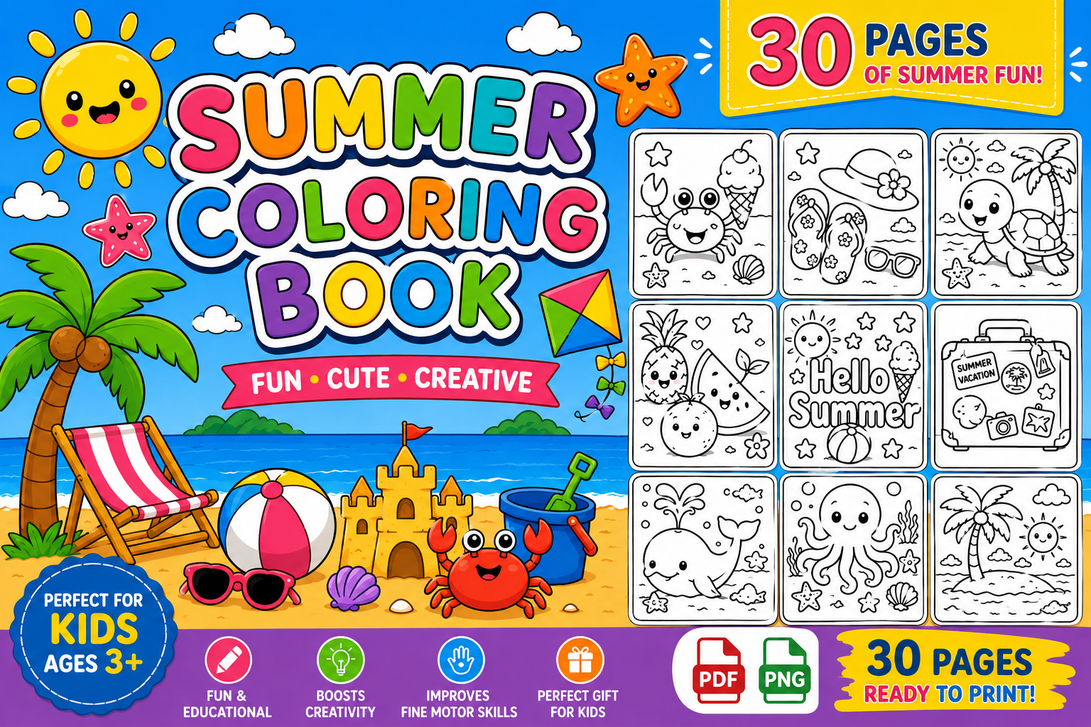 Summer Coloring Book for Kids Graphic by Flofly Studio · Creative Fabrica