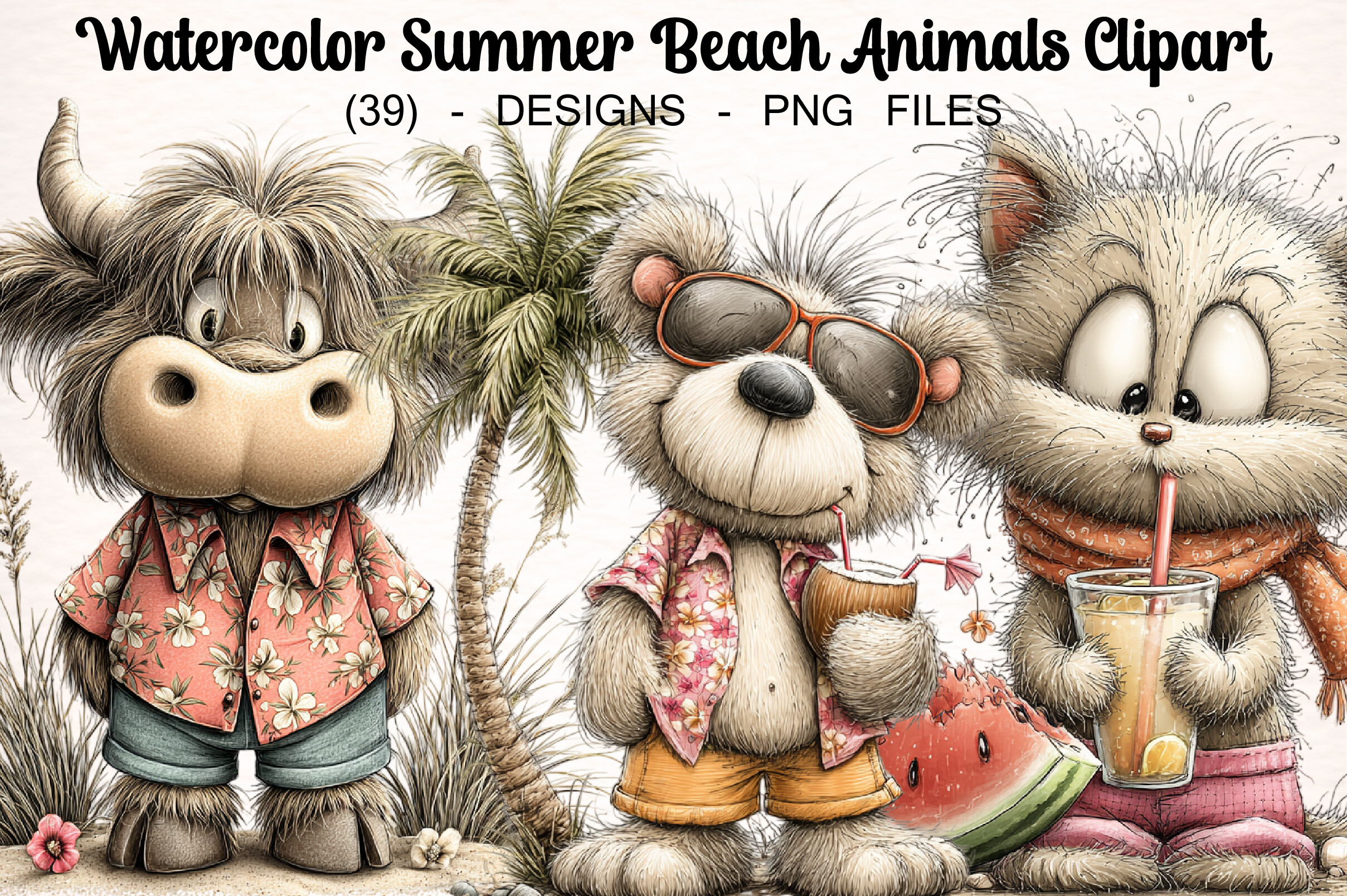 Watercolor Summer Beach Animals Clipart Graphic by Digital Artistic99 ...