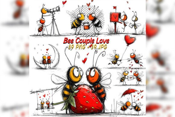 1 Bee Couple Love Art Designs & Graphics