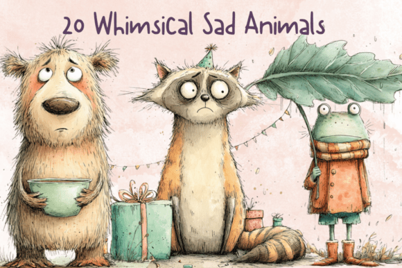 Whimsical Sad Animals Clipart Set Graphic by giraffecreativestudio ...