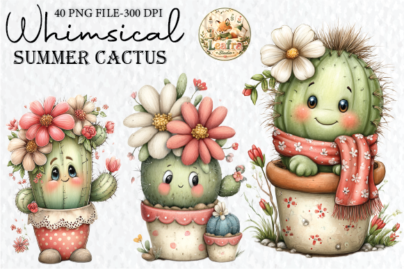 Whimsical Summer Cactus Clipart Graphic by Leafra Studio · Creative Fabrica
