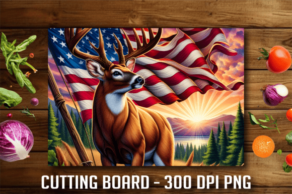 American Flag Deer Sunset Cutting Board Graphic by MIKU PRINT ...