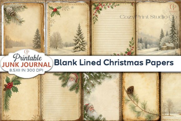 Blank Lined Christmas Paper Junk Journal Graphic by CozyPrint Studio Co ...