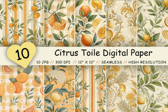 1 Citrus Toile Paper Designs & Graphics