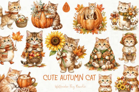 Cute Autumn Cat Sublimation Clipart Graphic by Smart Dream Shop ...