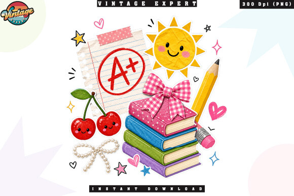 Girly Teacher School Patchwork PNG Graphic by Vintage Expert · Creative ...