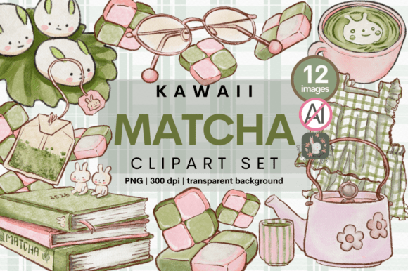 Kawaii Cozy Matcha Clipart Set Printable Graphic by Nann Digital Art ...