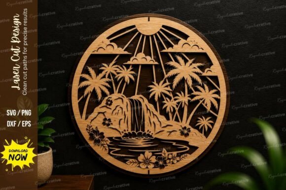 1 Tropical Island Scene Laser Cut Svg Design Tropical Island Svg ...