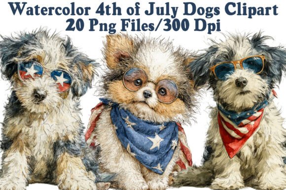 Watercolor 4th of July Dogs Clipart Graphic by Sublimation Design ...