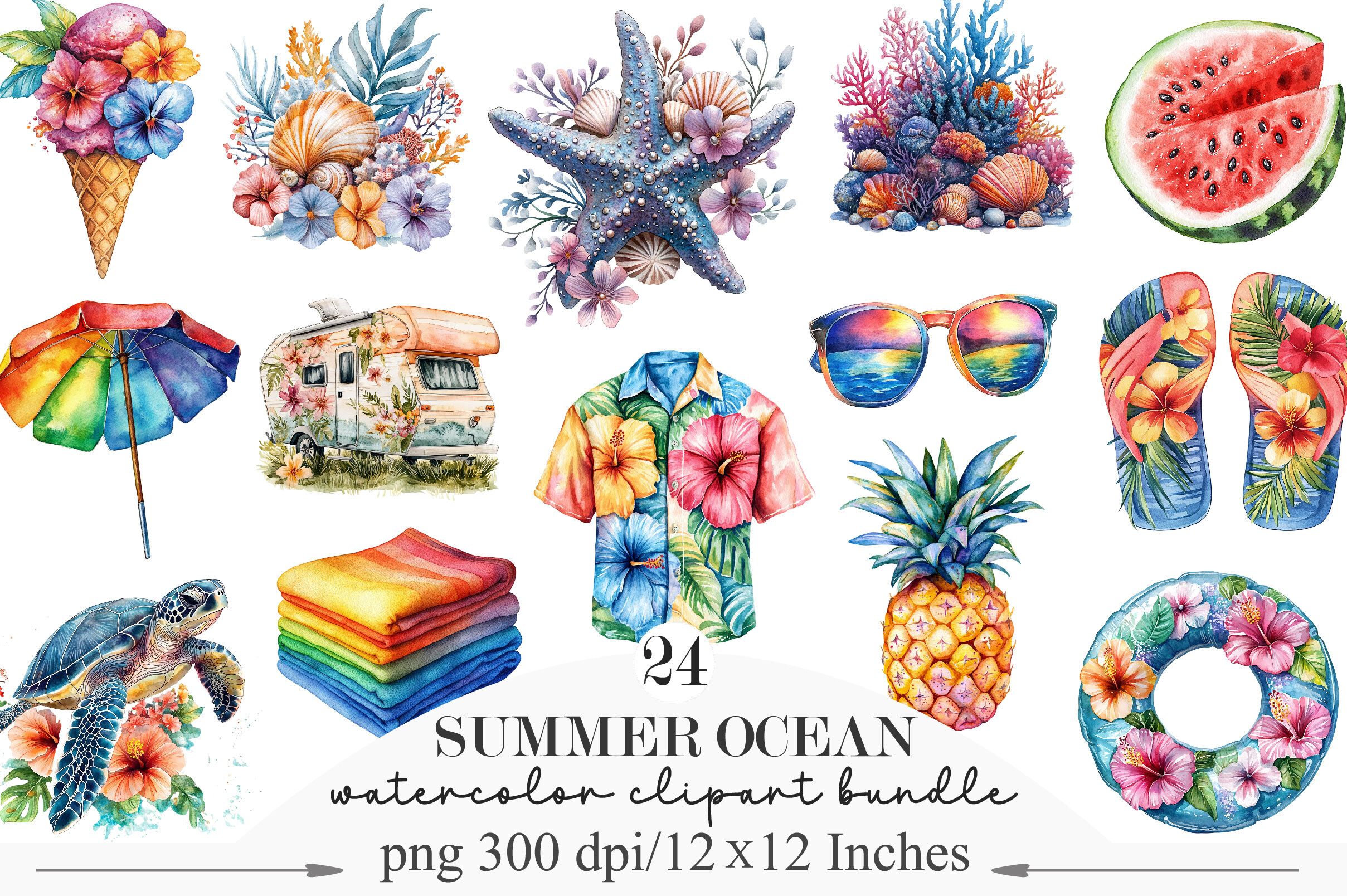 Watercolor Summer Ocean Clipart Graphic by designking · Creative Fabrica