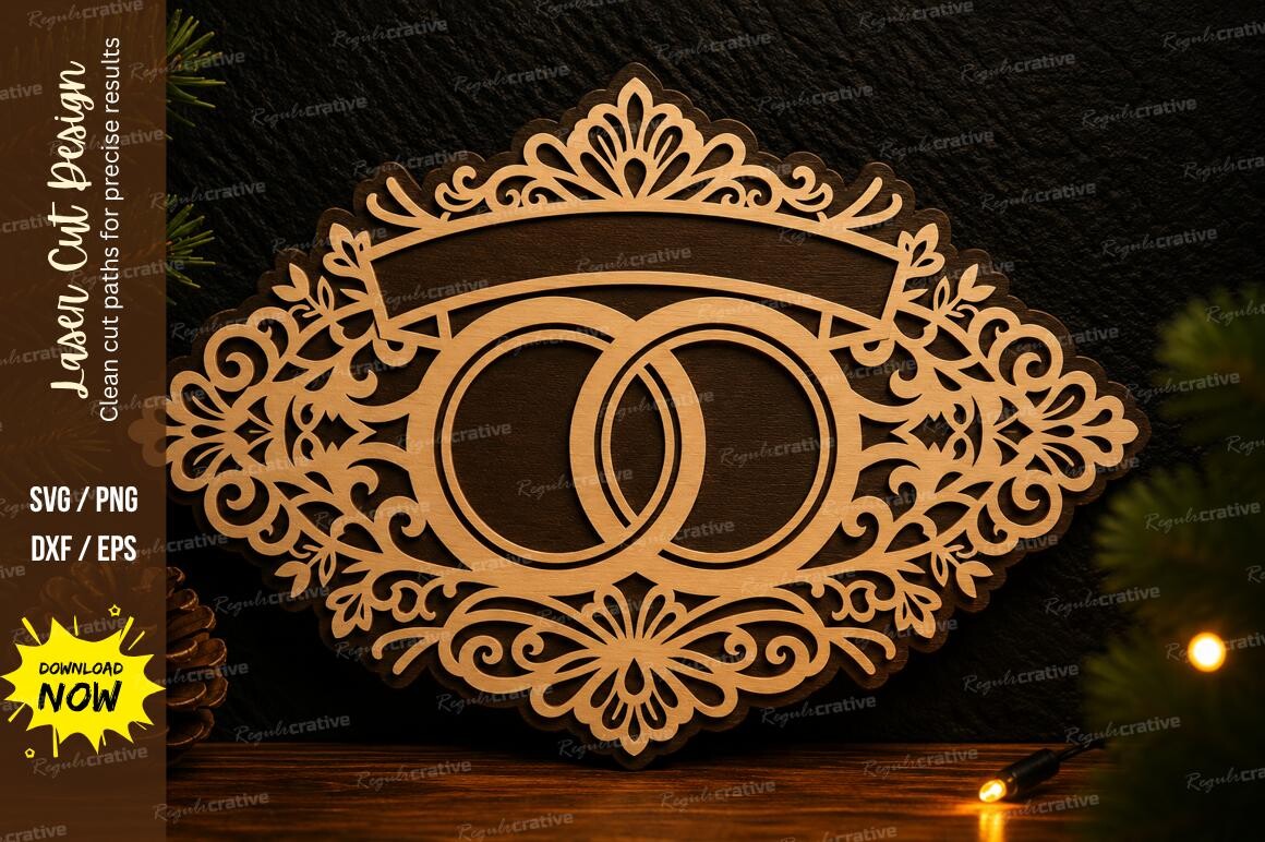 Wedding Rings Frame Laser Cut SVG Design · Creative Fabrica