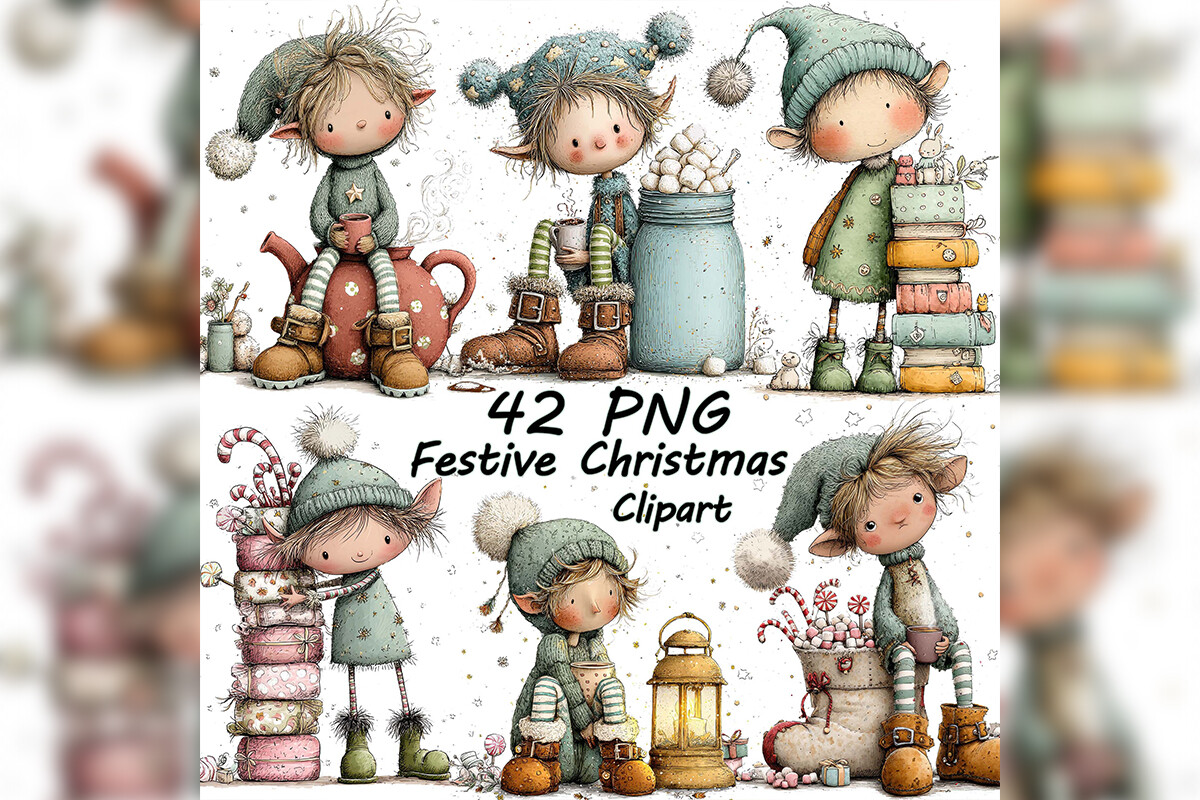 Whimsical Christmas Elf Clipart Set Graphic by One-touch · Creative Fabrica