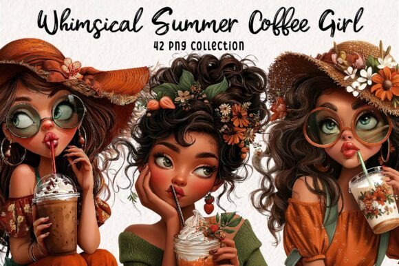 Whimsical Summer Coffee Girl Clipart Graphic by Print Magic · Creative ...
