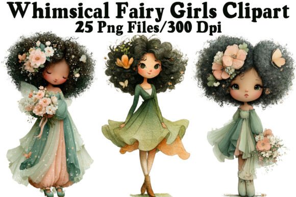 Whimsical Watercolor Fairy Girls Clipart Graphic by Sublimation Design ...