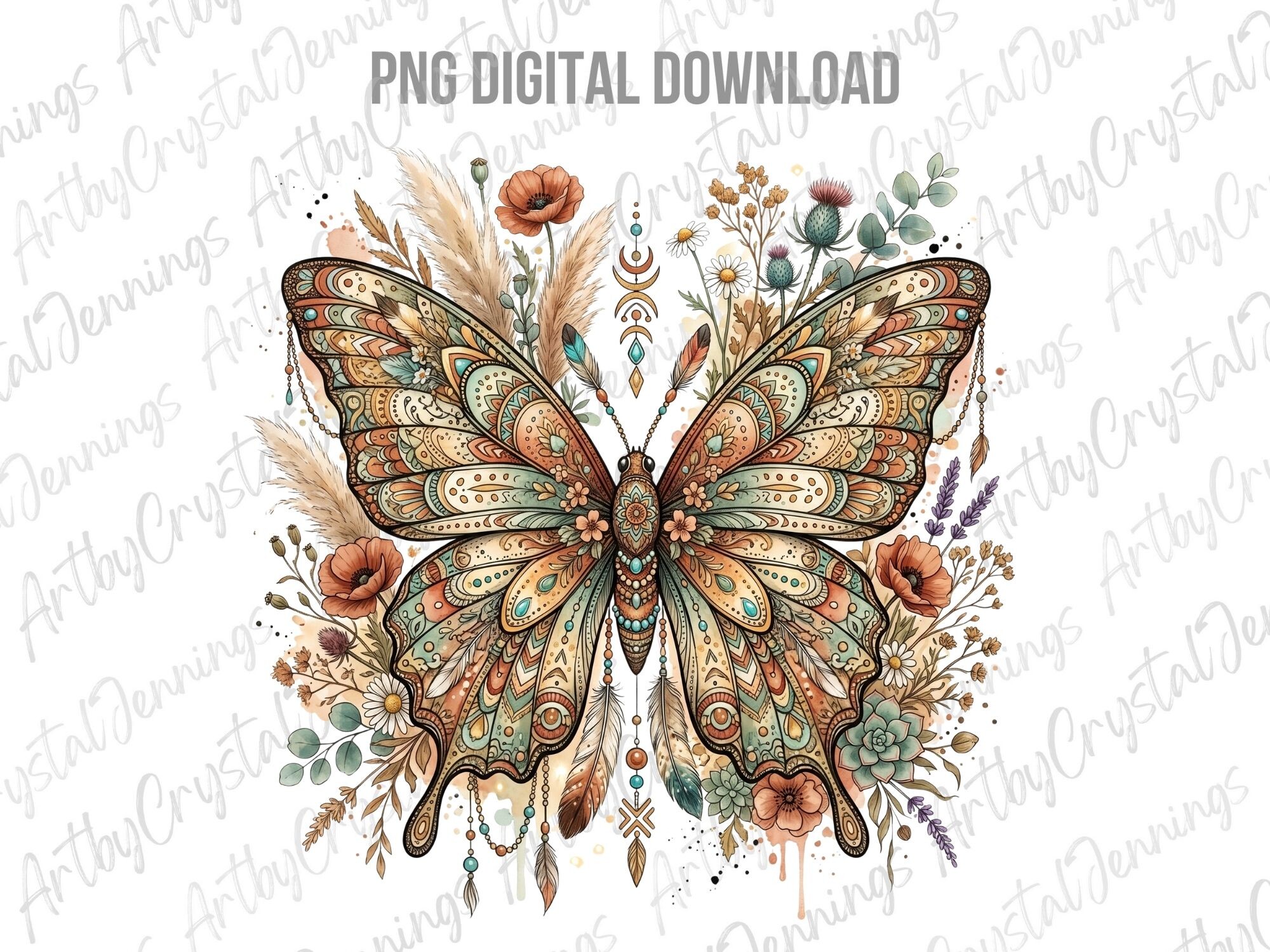 Beautiful Boho Butterfly Floral PNG Graphic by ArtbyCrystalJennings ...