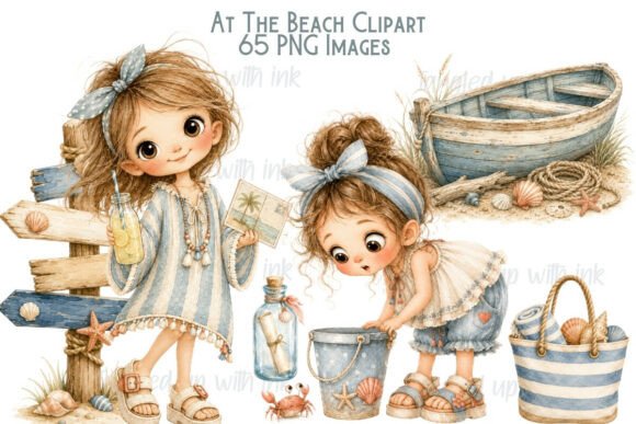 Beach Girl Clipart Bundle PNG Graphic by TangledUpWithInk · Creative ...