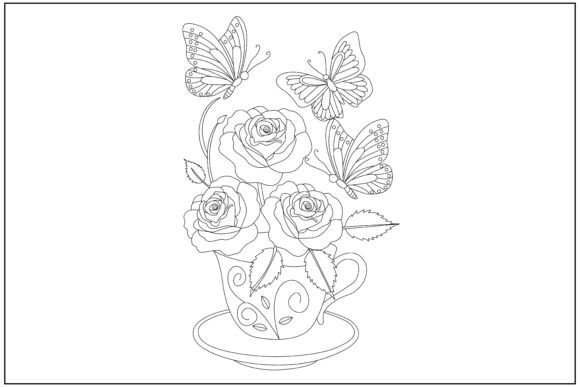 Butterfly Teacup Floral Line Art Illustration par T-Shirt Biz ...