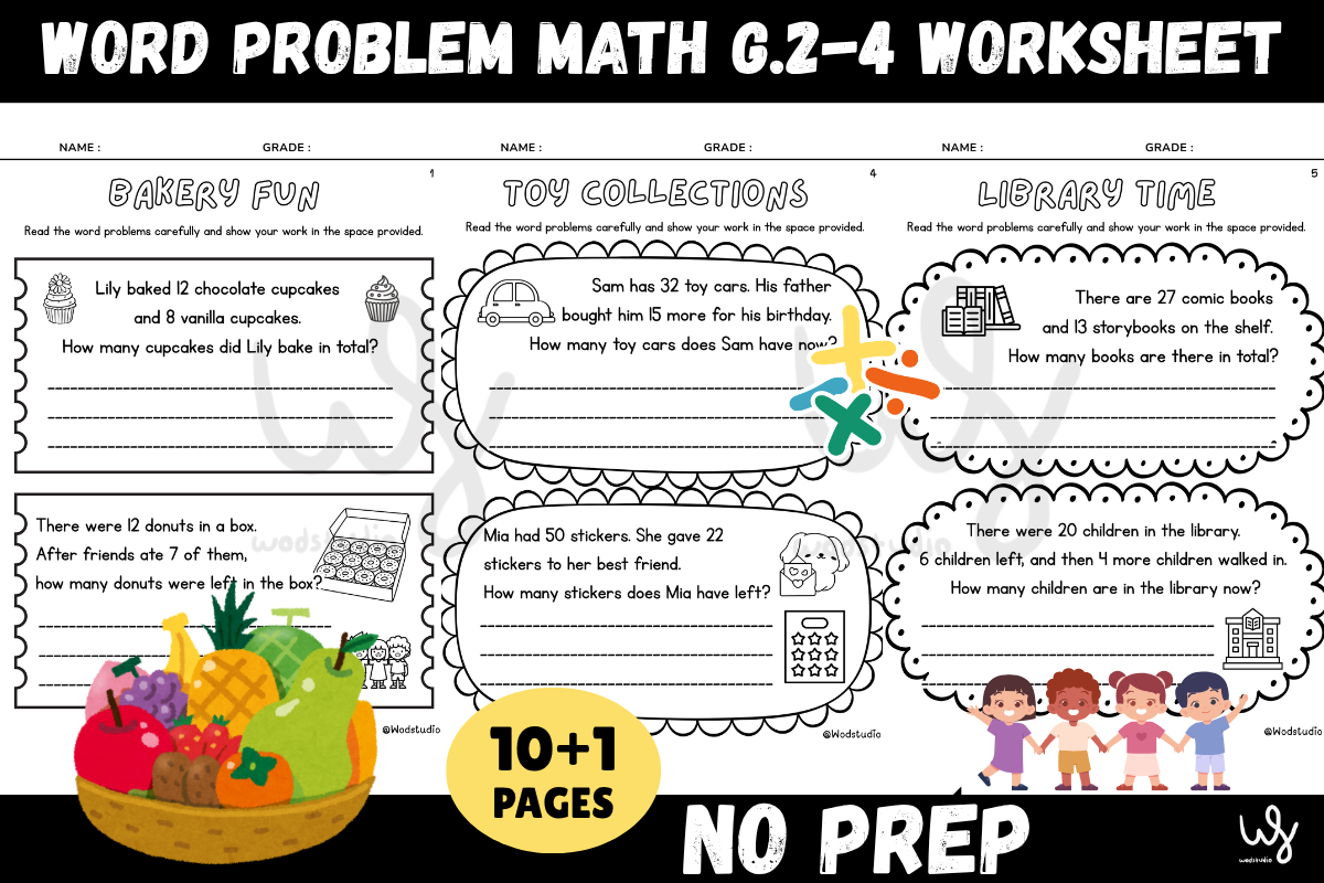 Grade 2-4 Math Word Problems Worksheet Graphic by wodstudio08 ...