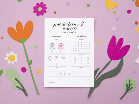 Minimalist Baby Shower Predictions Card Graphic by PlannersByBee ...