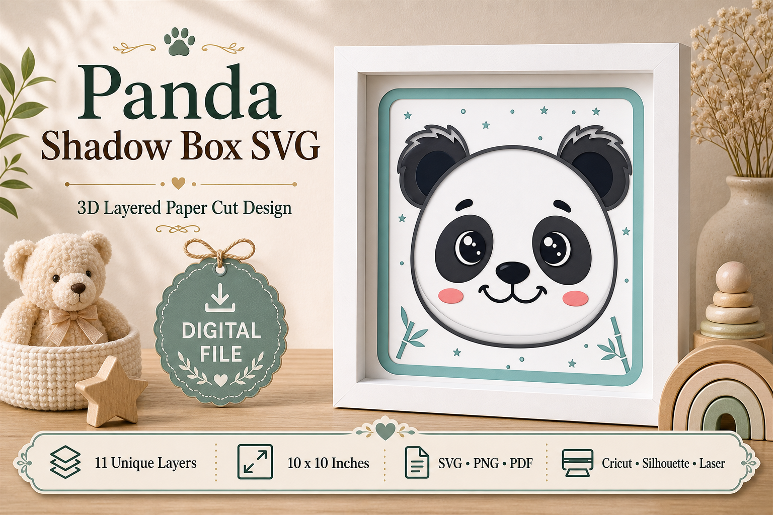 Panda Shadow Box Svg 3d Layered · Creative Fabrica