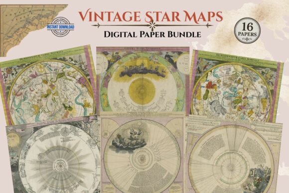 Vintage Star Maps Digital Paper Bundle Graphic by Jada Boutique Design ...
