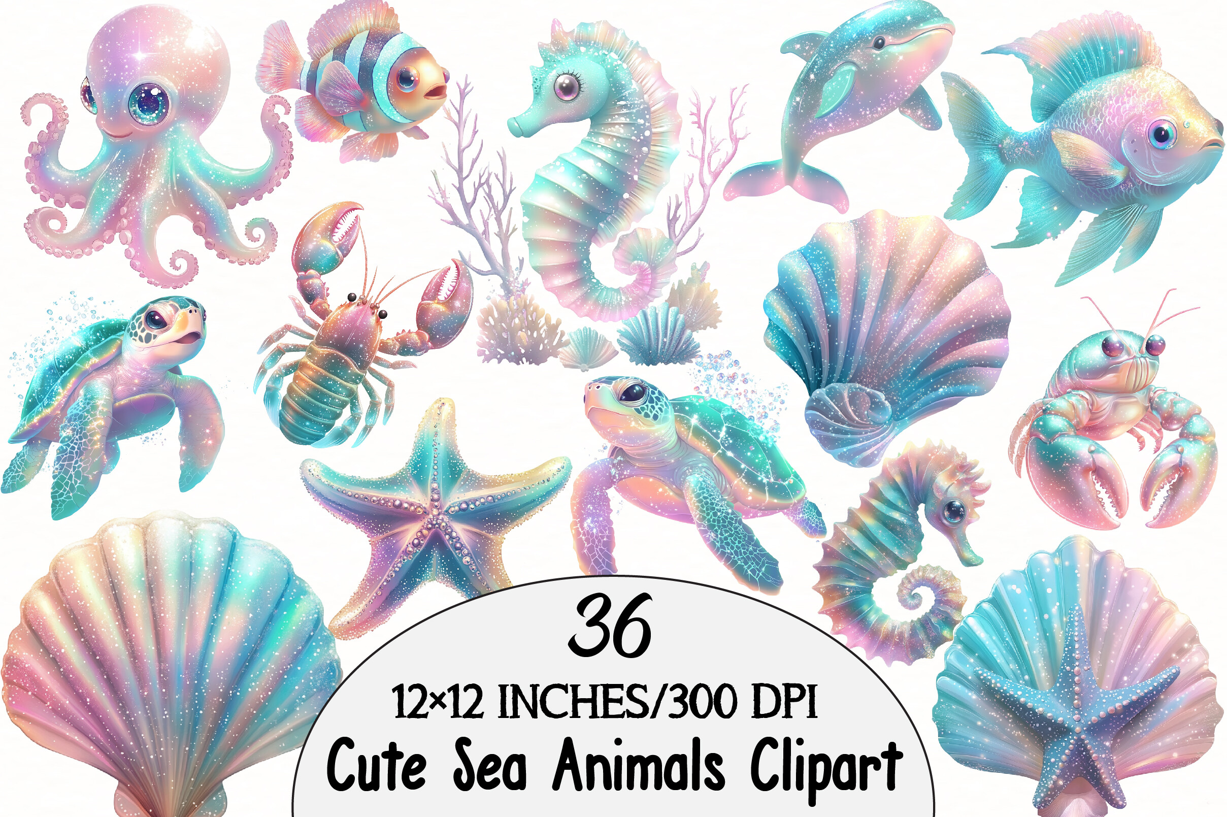 Watercolor Cute Sea Animals Clipart Graphic by Creative Print ...