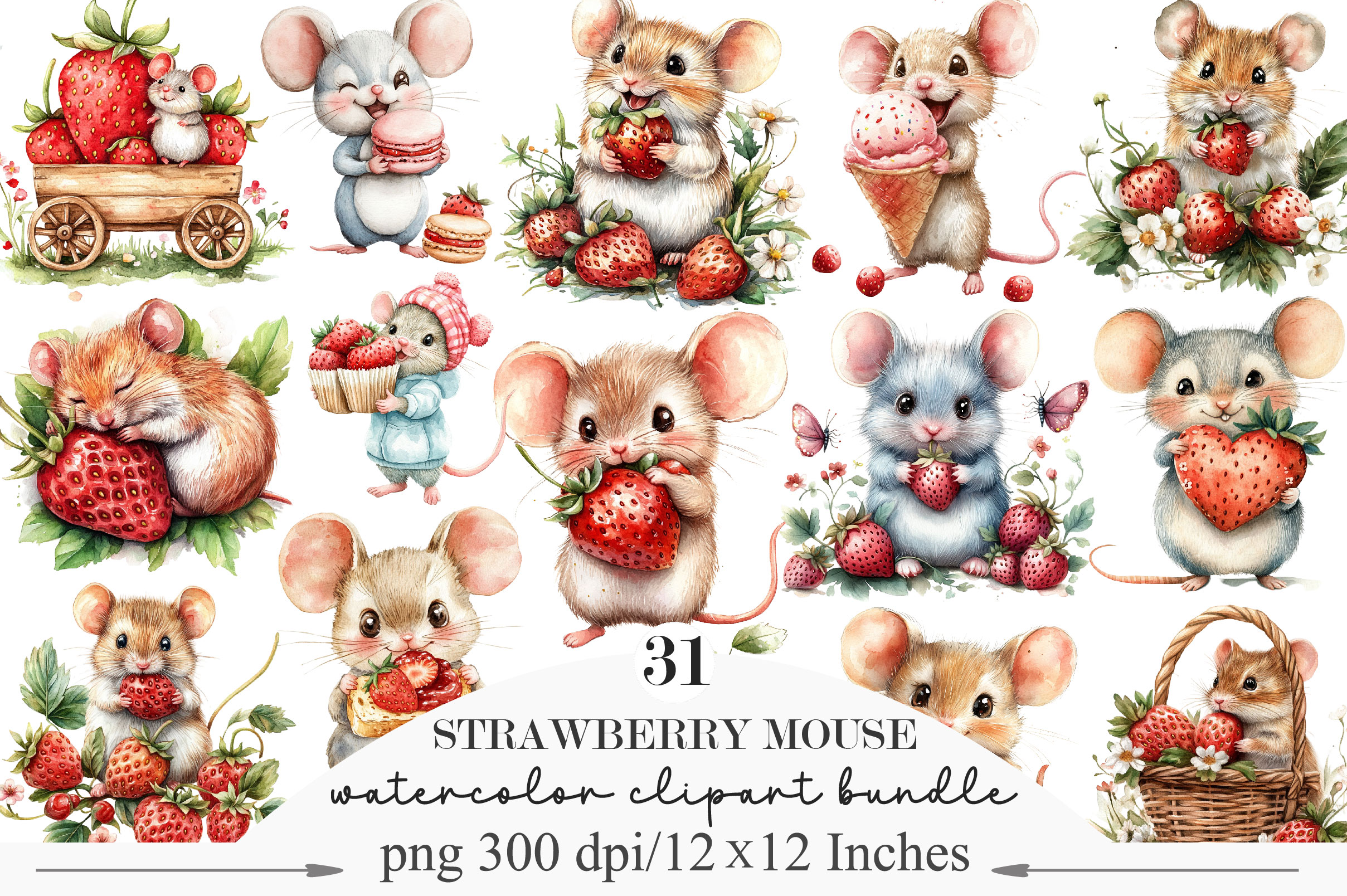 Watercolor Strawberry Mouse Clipart Graphic by designking · Creative ...