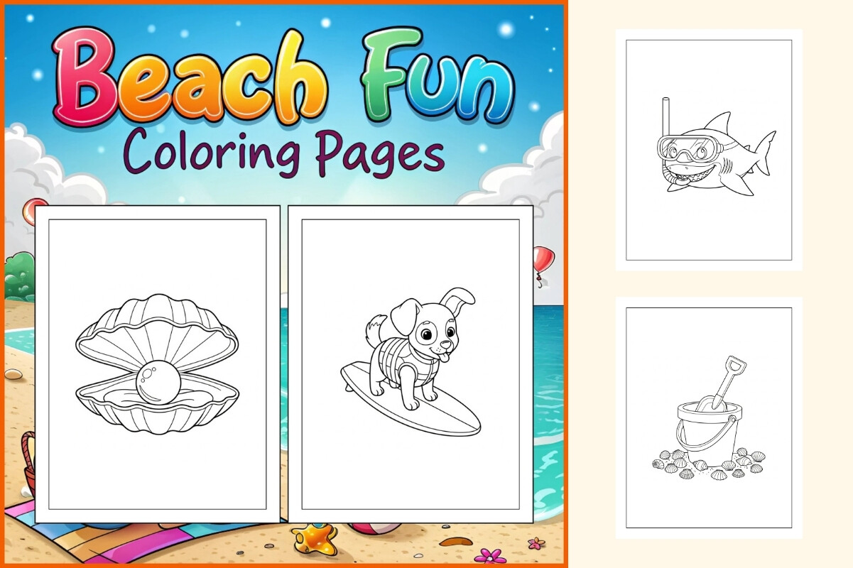 Beach Fun Coloring Pages for Kids Graphic by TheStudyKits · Creative ...