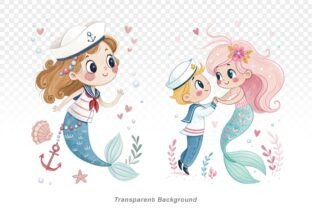 Couple Sailor Mermaid Watercolor Bundle Graphic by Hega Prakosa ...