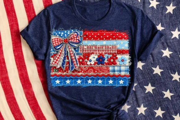 Faux Patchwork Floral America Flag Bow Graphic by Tees Town · Creative ...