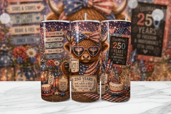 Sunflower Patriotic Highland Cow Tumbler Graphic by CraftLab Digital ...