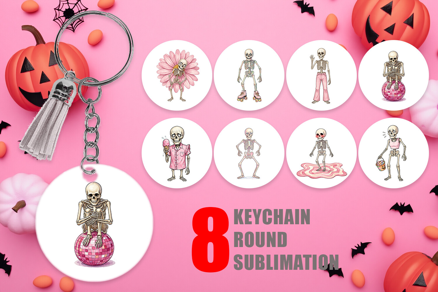 Pink Awkward Retro Skeleton Keychain PNG Graphic by Artnoy · Creative ...