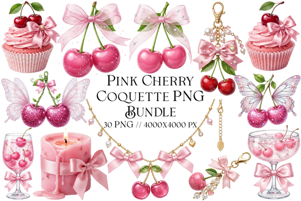 Pink Cherry Coquette PNG Bundle Graphic by Phoenixvect · Creative Fabrica