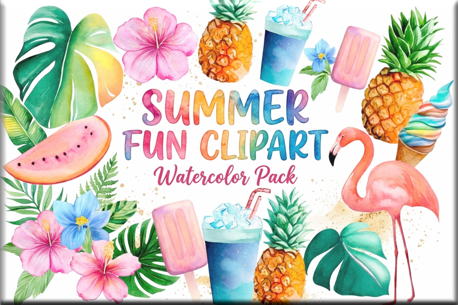 Summer Watercolor Clipart Bundle PNG SVG Graphic by Nice Ass Design Co ...