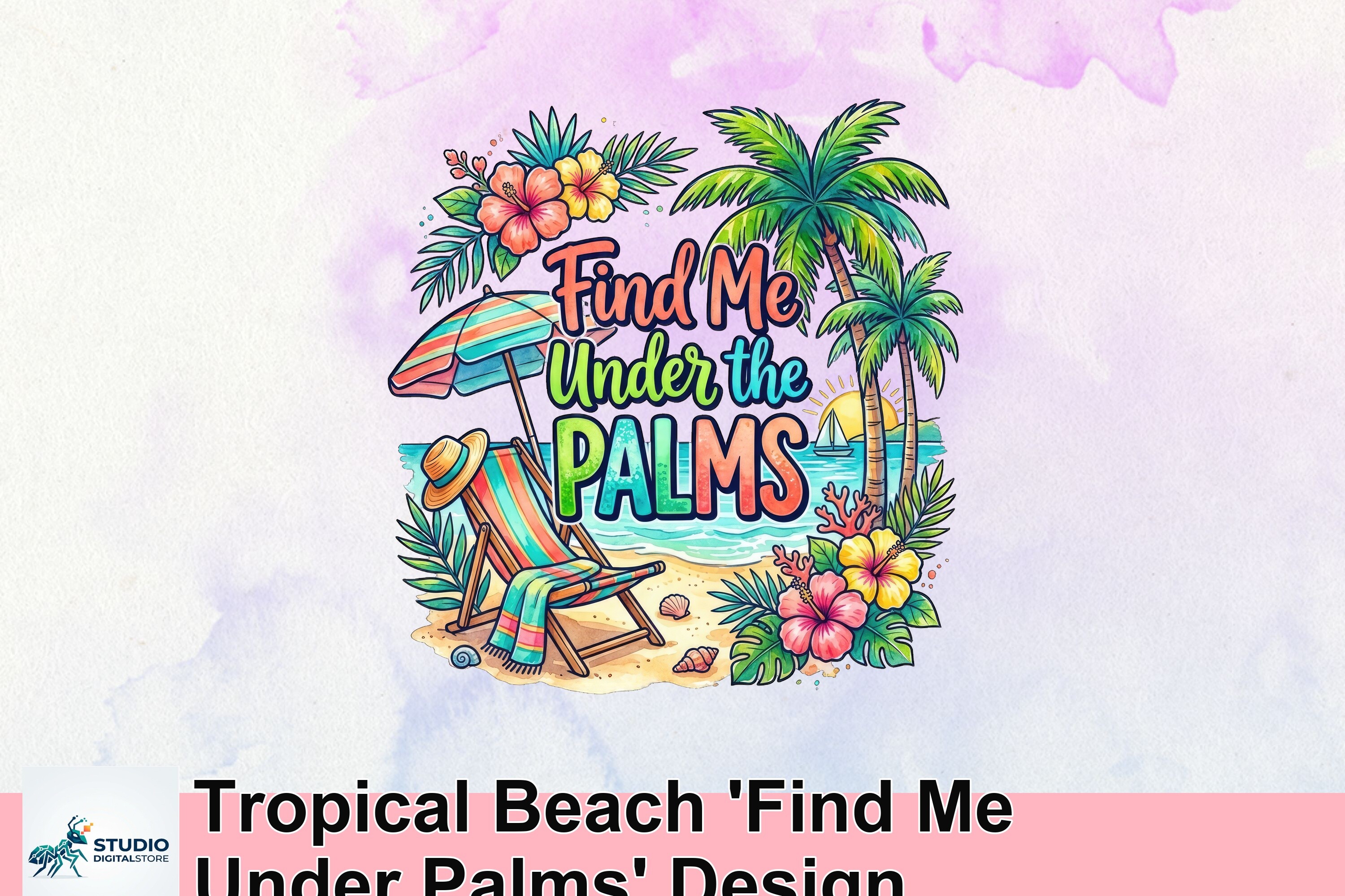 Tropical Beach 'Find Me Under Palms' Design Graphic by ...