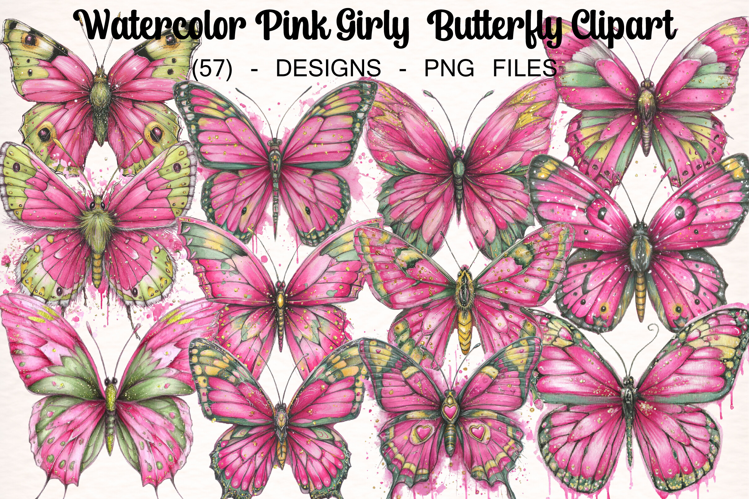 Watercolor Pink Girly Butterfly Clipart Graphic by Digital Artistic99 ...