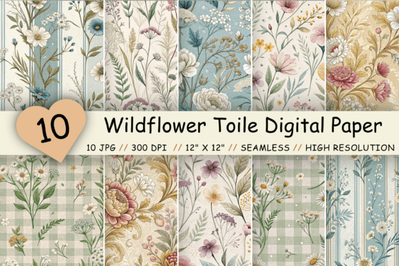 Wildflower Toile Digital Paper Pack Graphic by Florid Printables ...