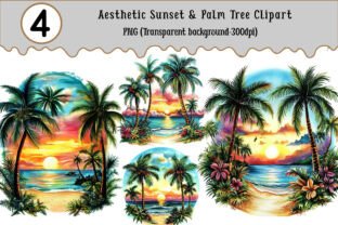 Aesthetic Sunset & Palm Tree Clipart Graphic by Magics · Creative Fabrica
