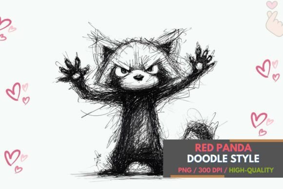 Dark Doodle Style Red Panda PNG Clipart Graphic by Murmeo Designs ...