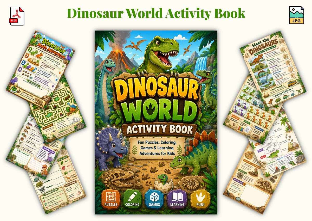 Dinosaur World Activity Book Graphic by KDPLab · Creative Fabrica