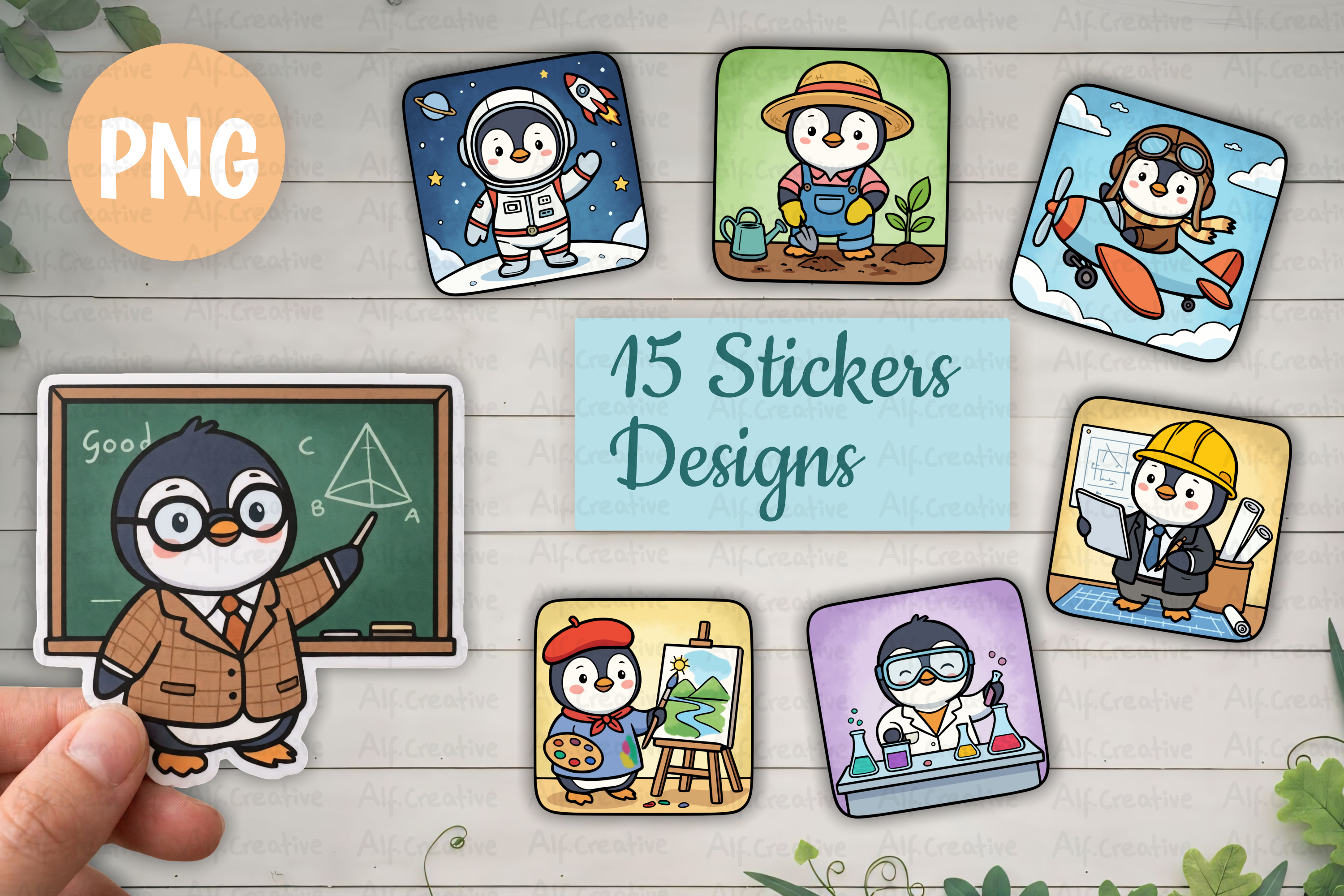 Kawaii Penguin Stickers with Cute Jobs Graphic by Alf Creative ...
