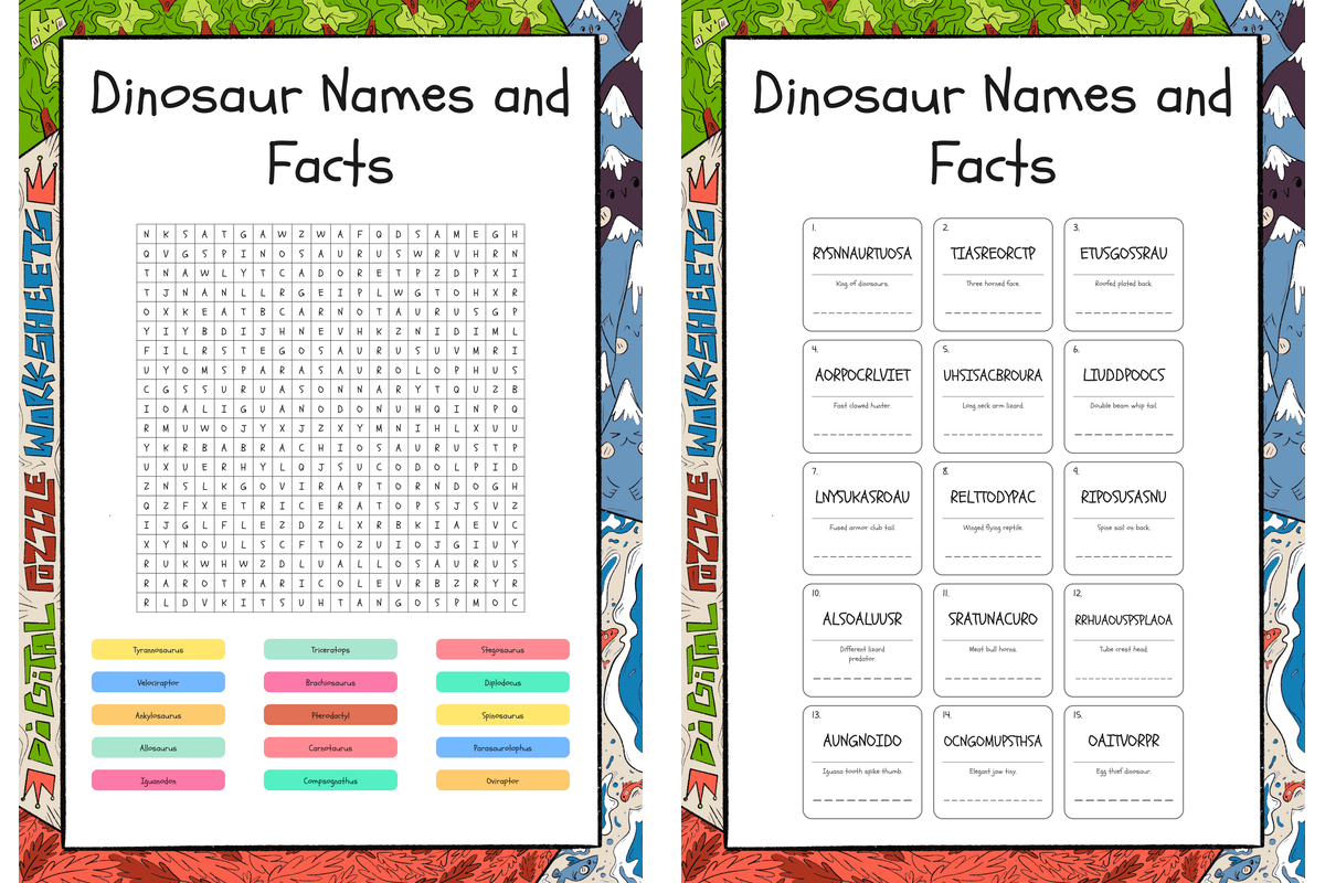 Types of Dinosaurs Word Search, Scramble Graphic by lapiiin art ...