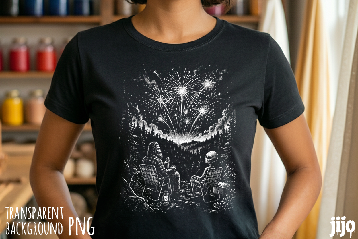 Bigfoot Alien Fireworks Camping PNG Graphic by jijopero · Creative Fabrica