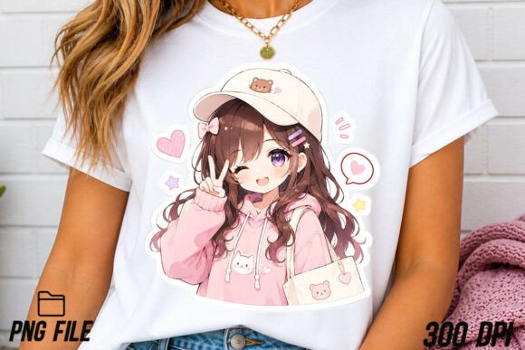 Cute Anime Girl Sticker PNG Sublimation Graphic by PrintExpert ...