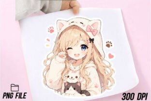 Cute Anime Girl Sticker PNG Sublimation Graphic by PrintExpert ...