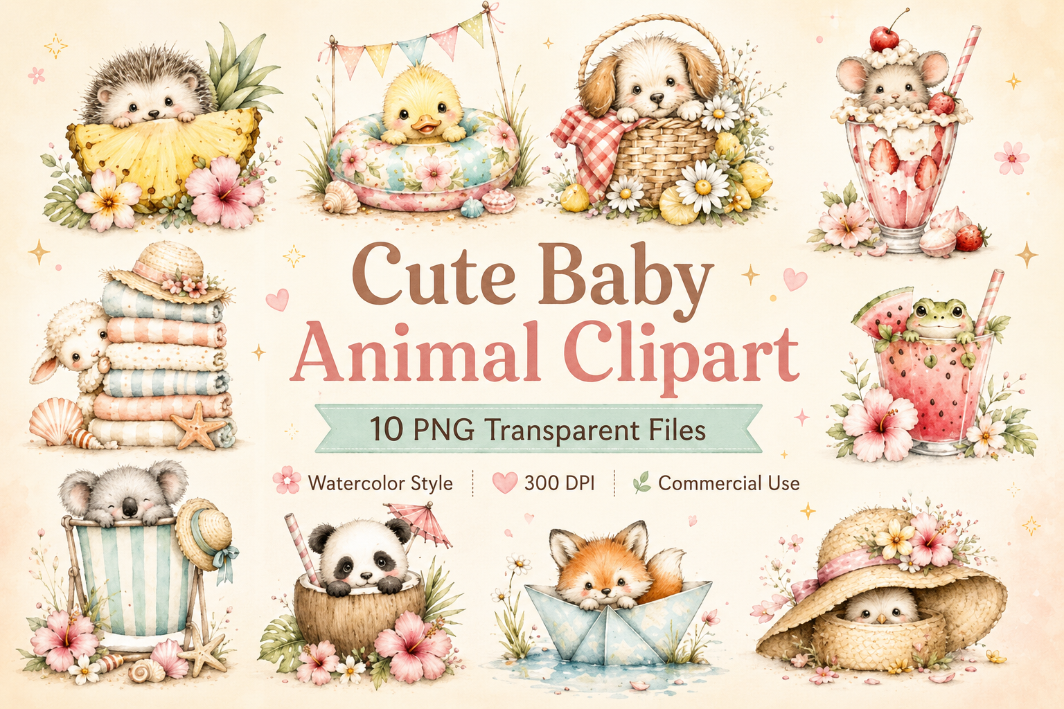 Cute Baby Animal Clipart Bundle Graphic by KHAMPOL SHOP DESIGN ...
