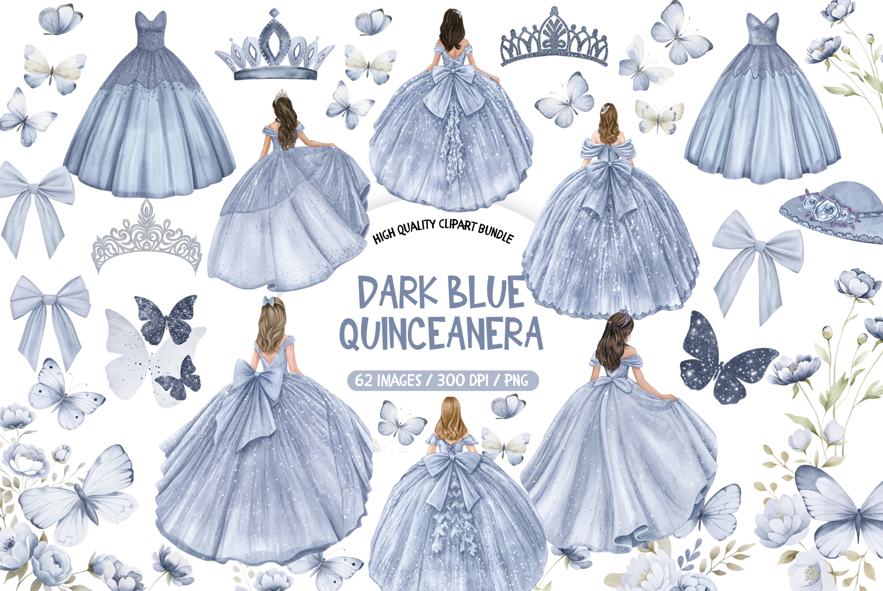 Dark Blue Quinceanera Clipart Bundle Graphic by TatiMockups · Creative ...