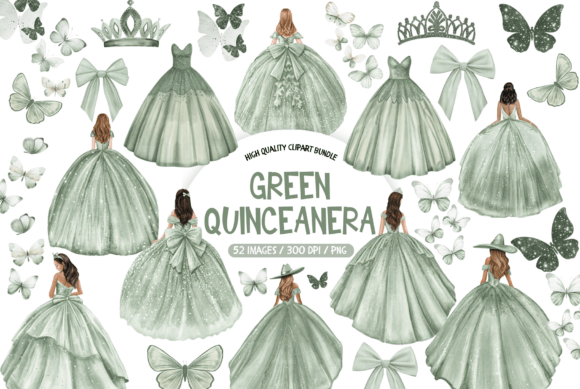 Emerald Green Quinceanera Clipart Graphic by TatiMockups · Creative Fabrica