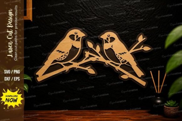Love Birds Branch Laser Cut Svg Design · Creative Fabrica
